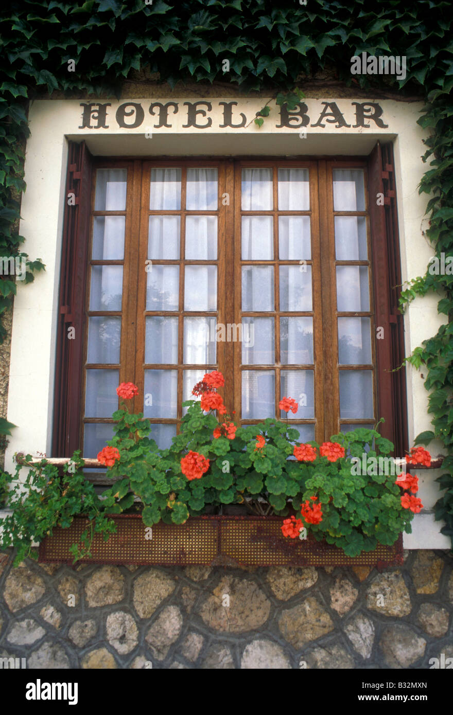 Burgundy Bar window Stock Photo - Alamy