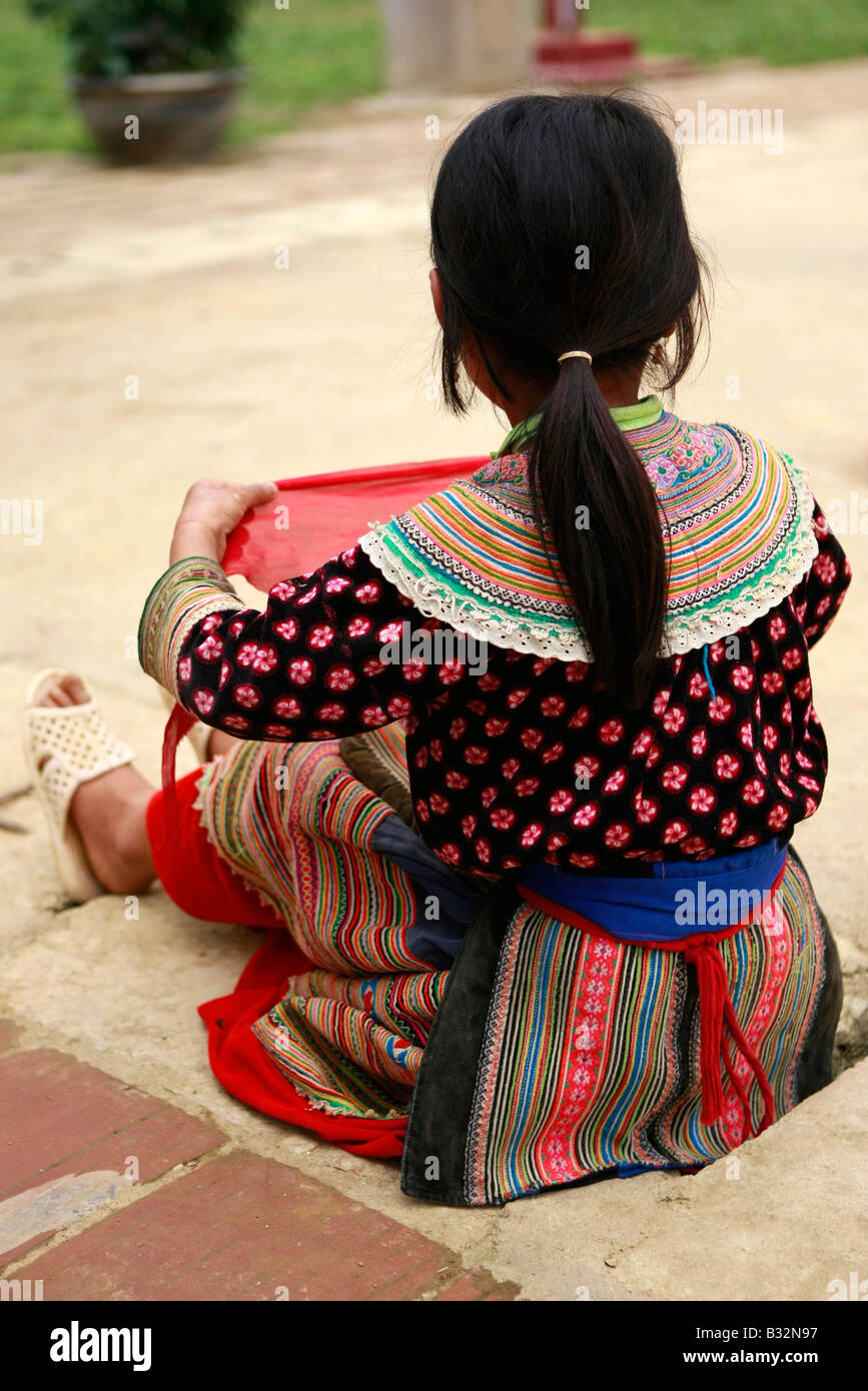 Flower Hmong child at a village school near Bac Ha, north eastern ...