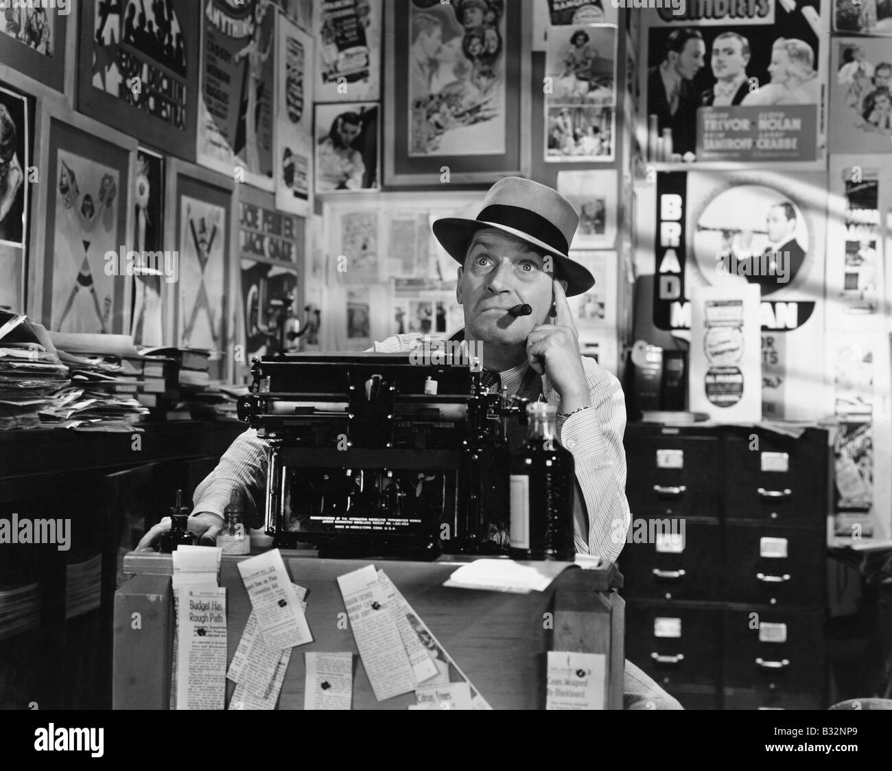 Caucasian man work typewriter Black and White Stock Photos & Images - Alamy