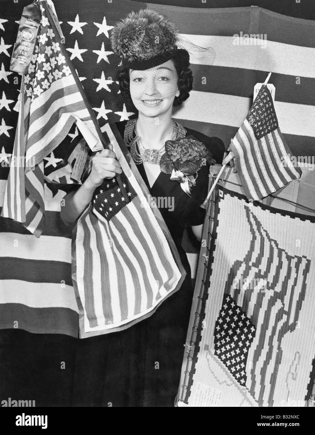 Posing with flag Black and White Stock Photos & Images - Alamy