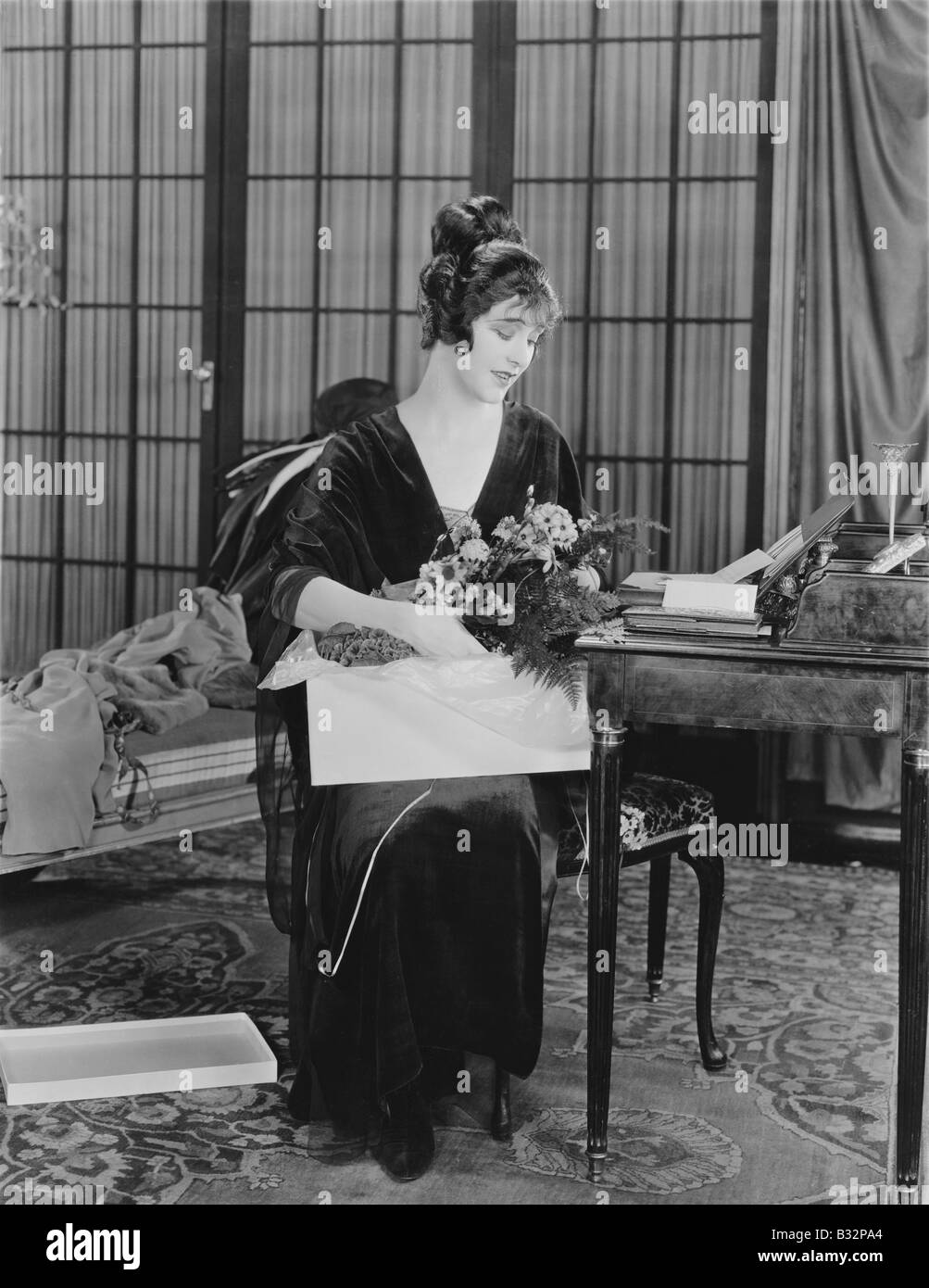 Gift box bouquet on Black and White Stock Photos & Images - Alamy