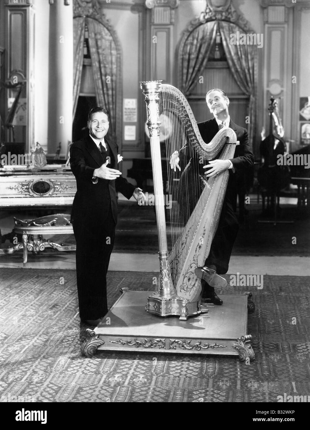 Musician playing a harp Stock Photo - Alamy