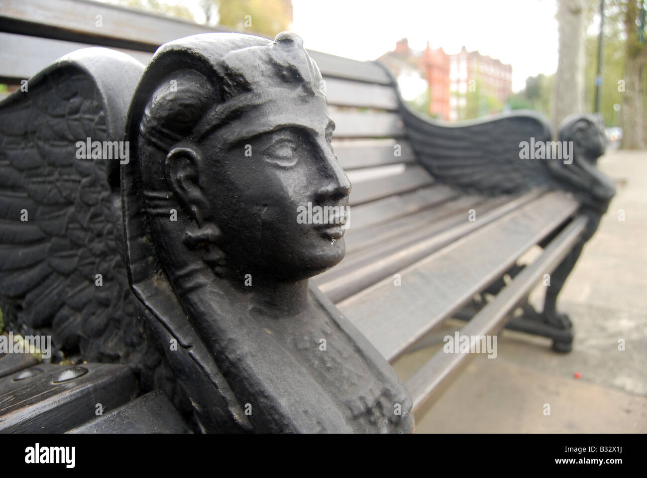 Sphinx Bench seat sculpture Egyptian Stock Photo - Alamy