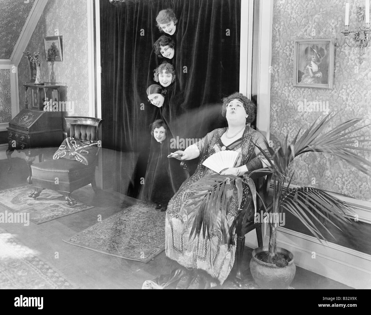 Happy happy woman from behind Black and White Stock Photos & Images - Alamy