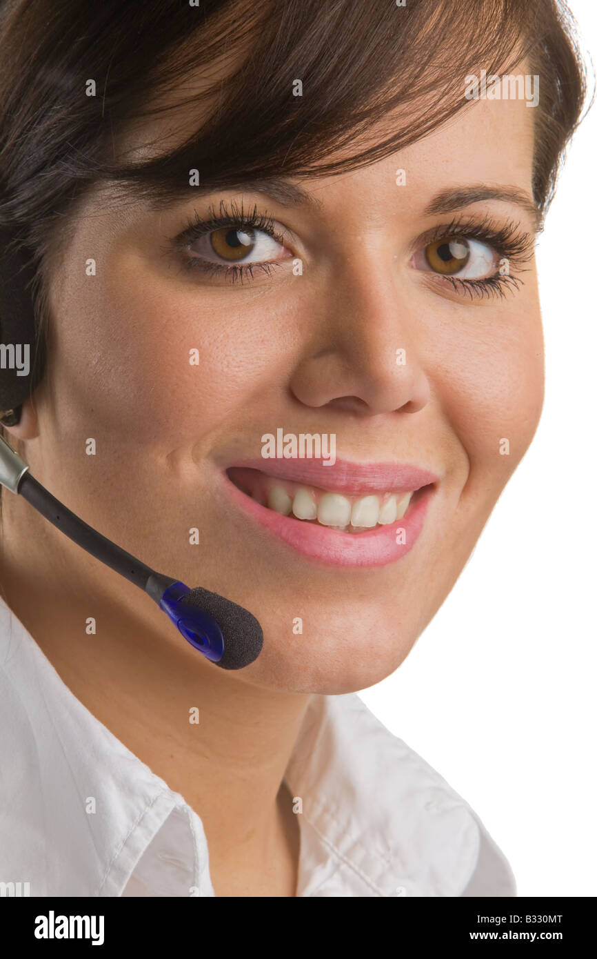 Woman with Head set Stock Photo - Alamy