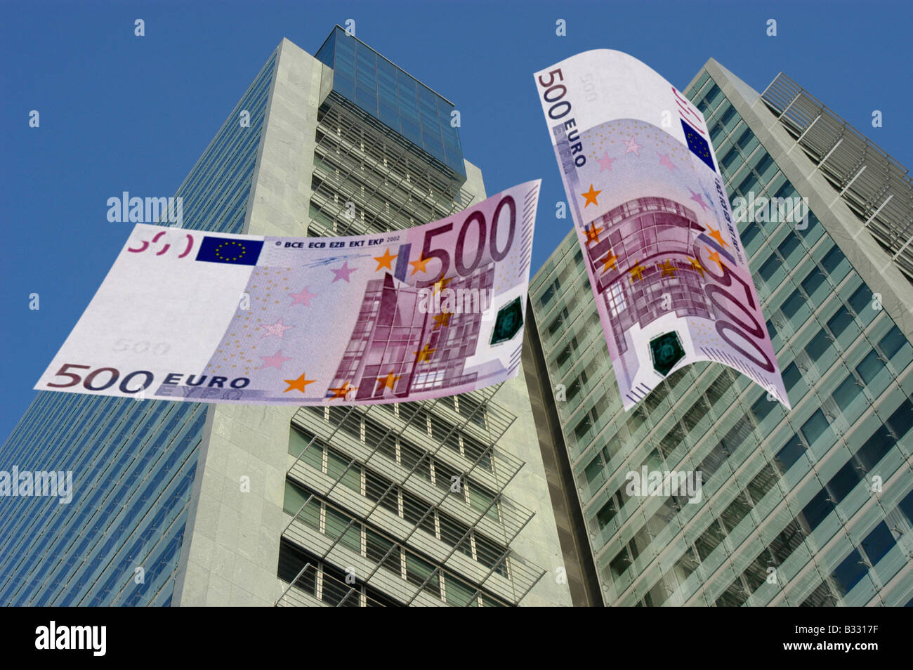 photomontage Euro banknotes with modern buildings Stock Photo - Alamy
