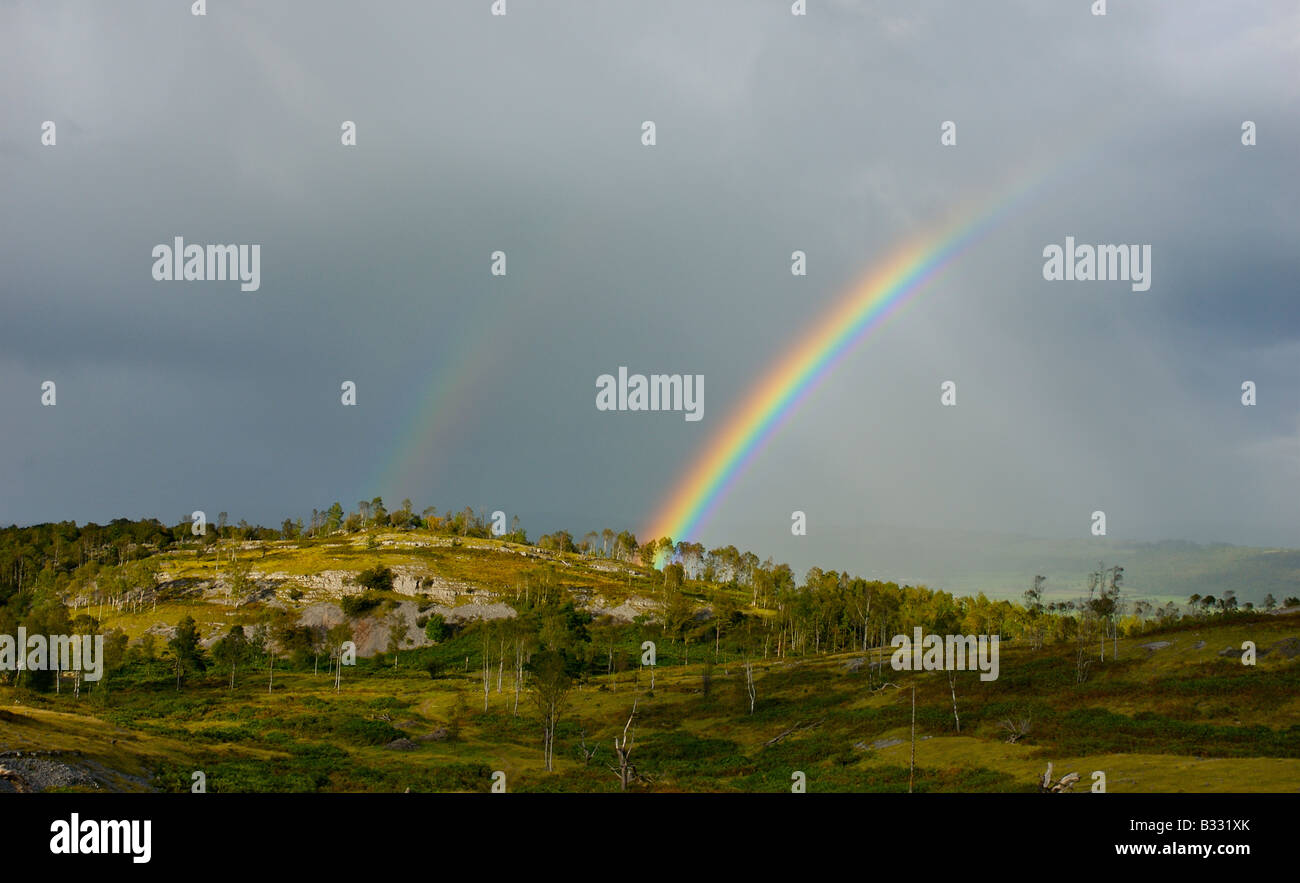 Double rainbow over Whitbarrow Scar, South Lakeland, Cumbria, England ...