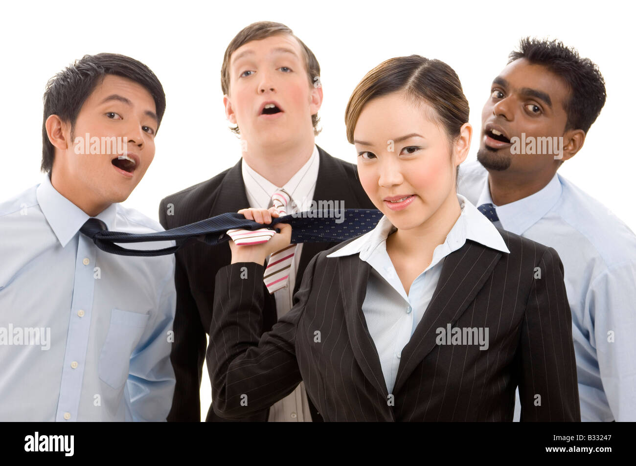 A cheeky cute chinese businesswoman had three of her colleagues by ...