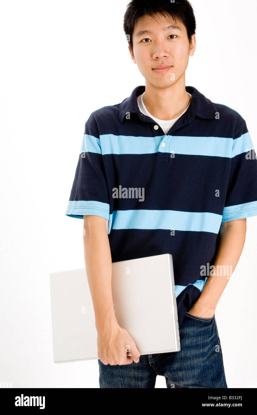 A casual chinese guy with laptop computer Stock Photo - Alamy