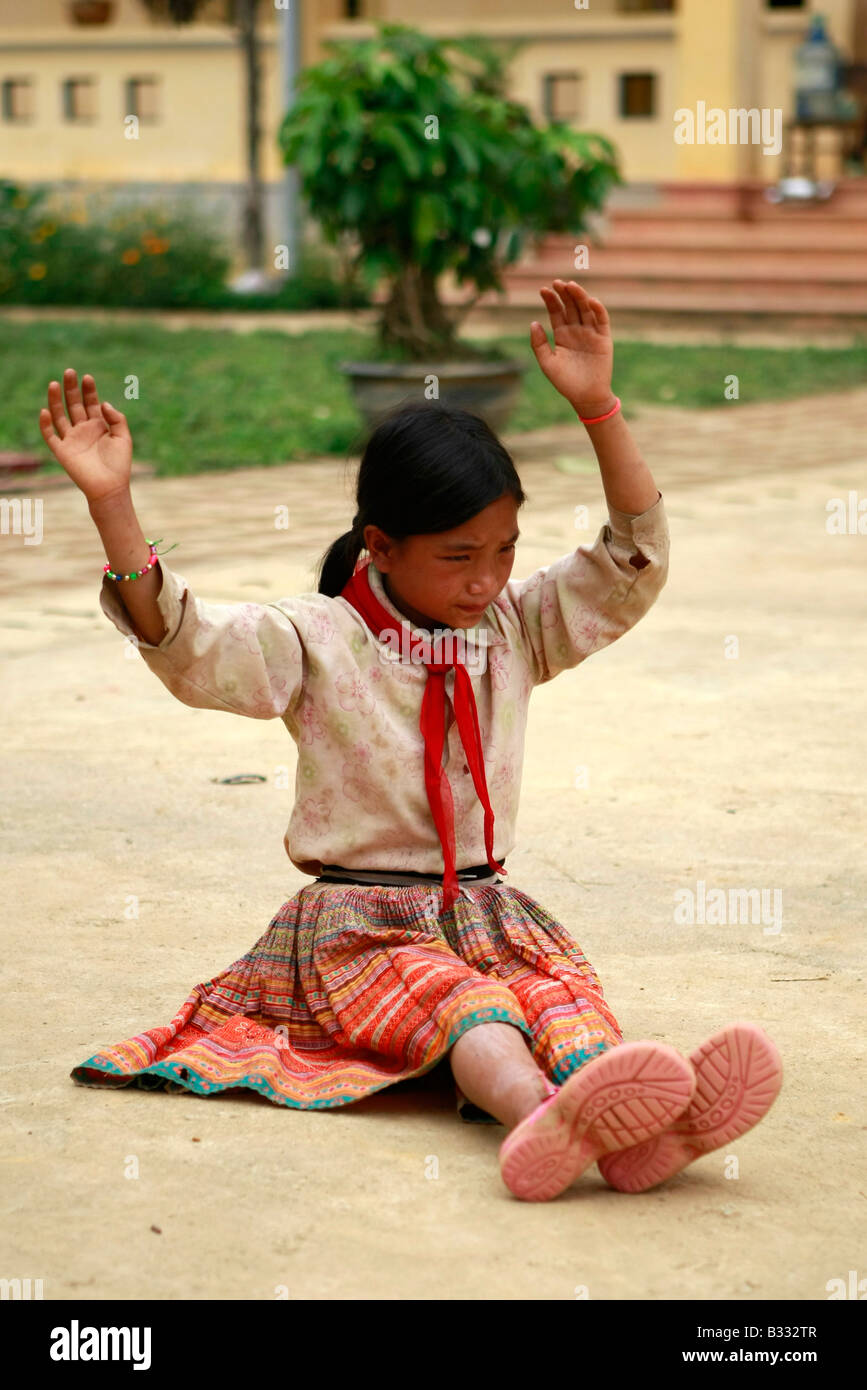 Flower Hmong child at a village school near Bac Ha, north eastern ...