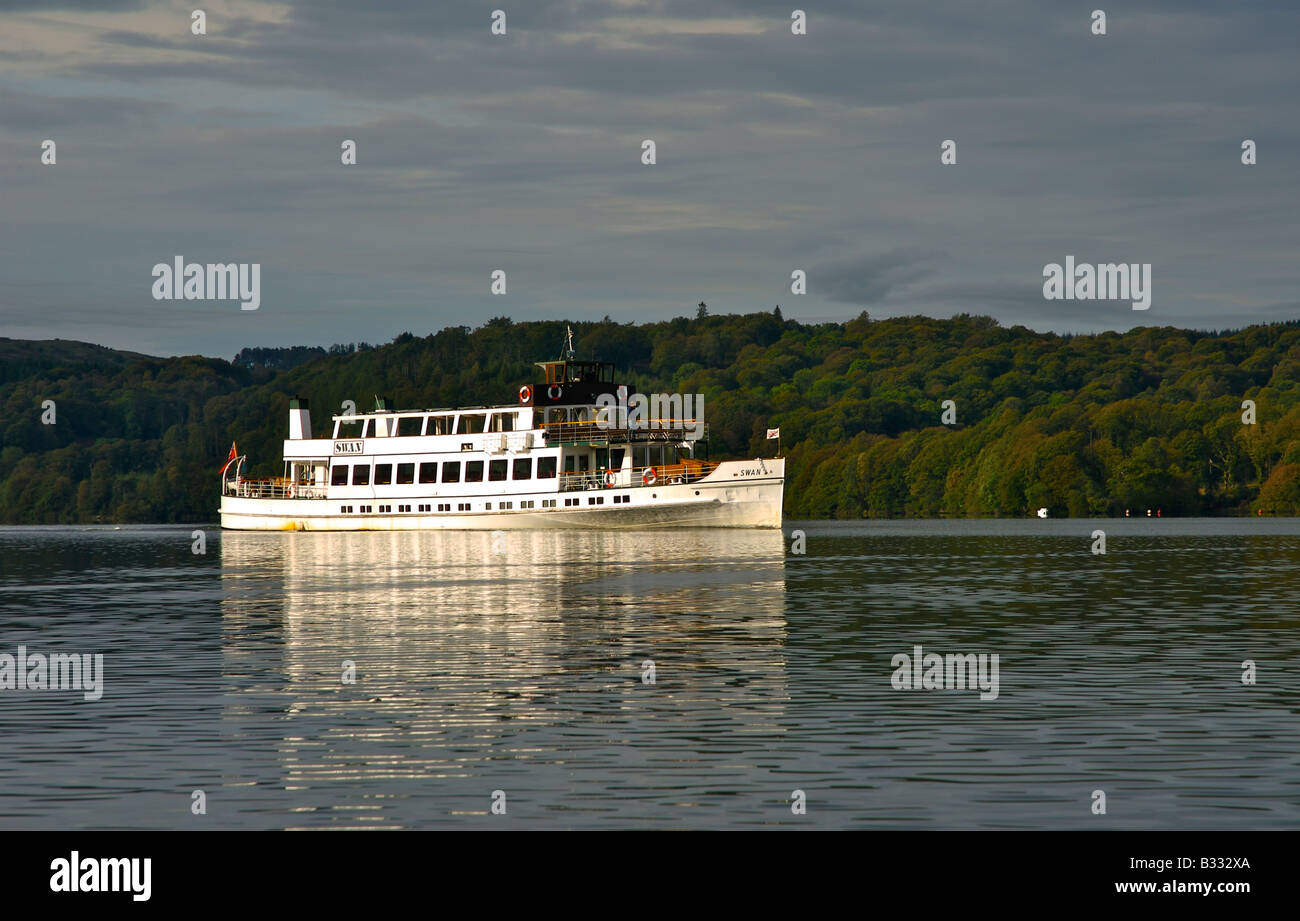 Passenger steamer, Swan, cruising on Lake Windermere, Lake District ...