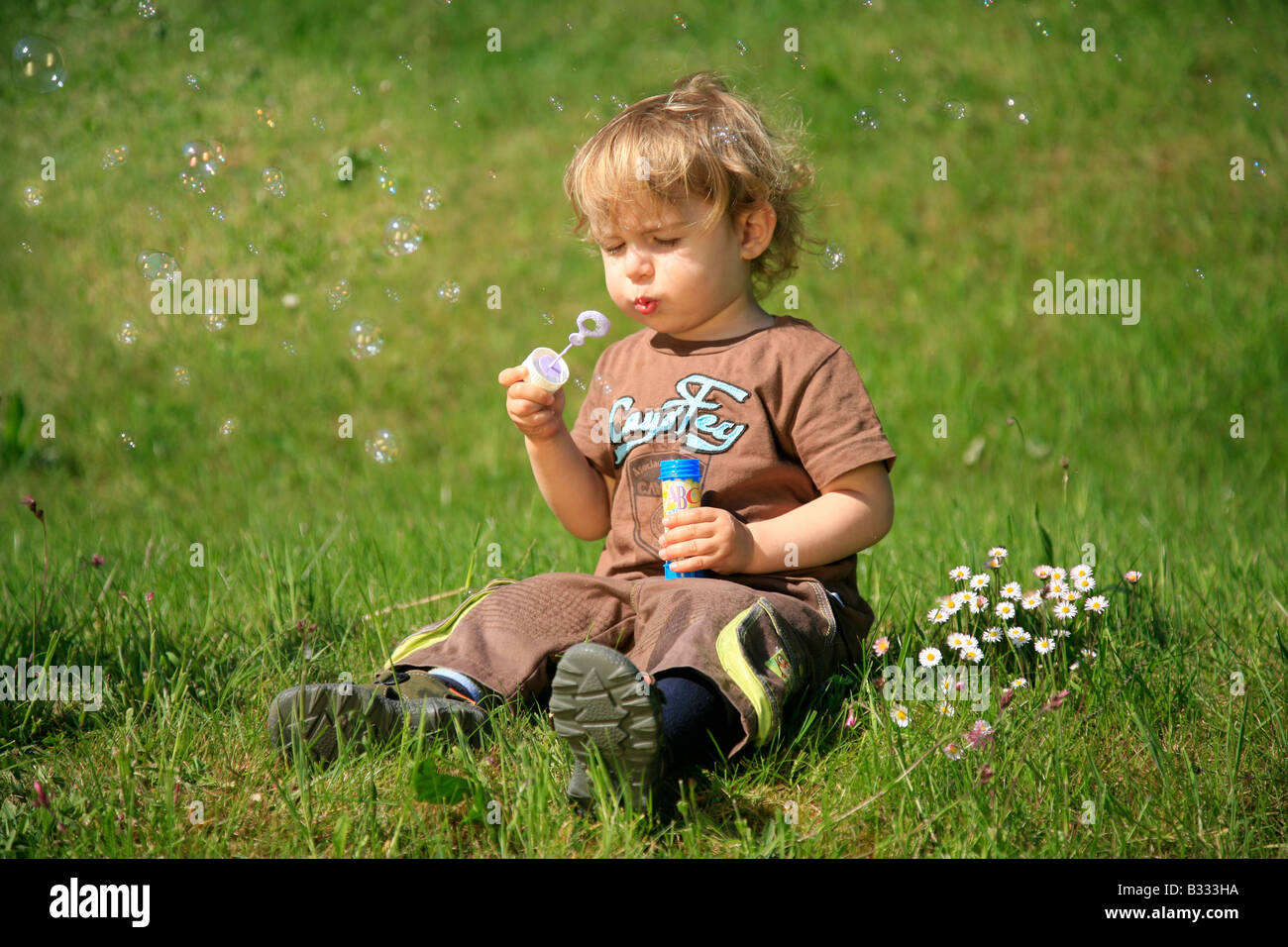 small boy making bubbles Stock Photo - Alamy