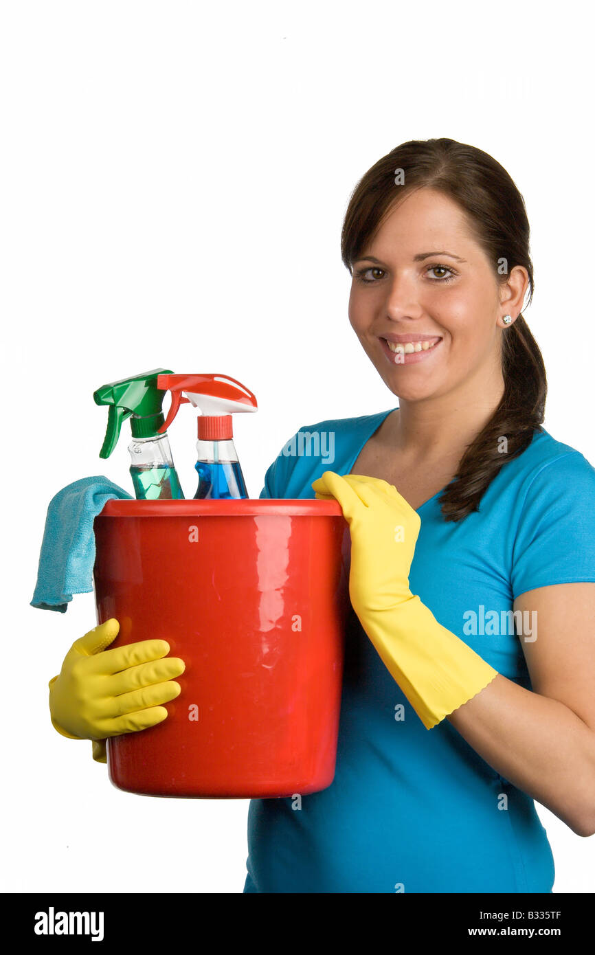 Woman with cleaning agent Stock Photo - Alamy