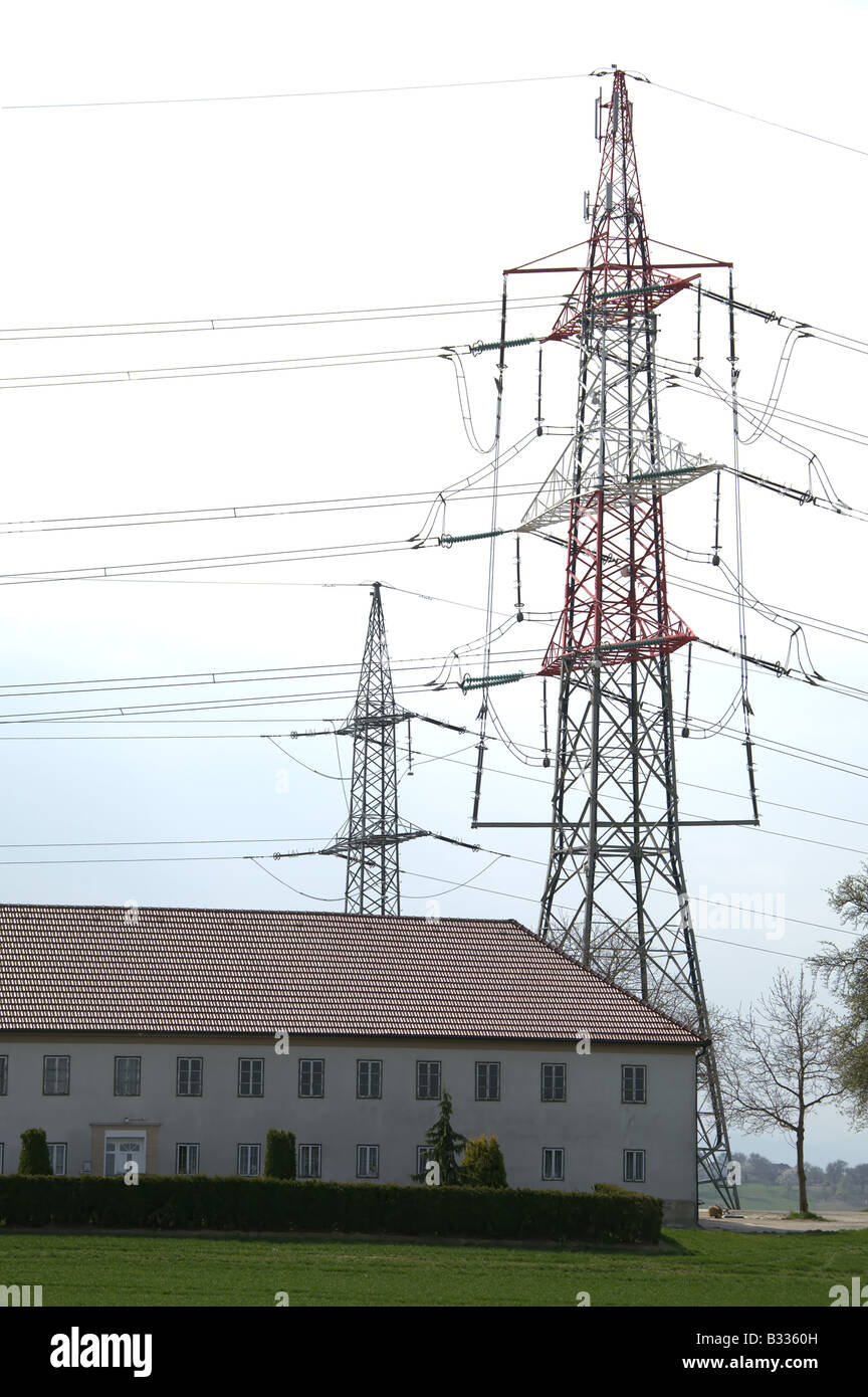 Farmhouse with power line Stock Photo - Alamy