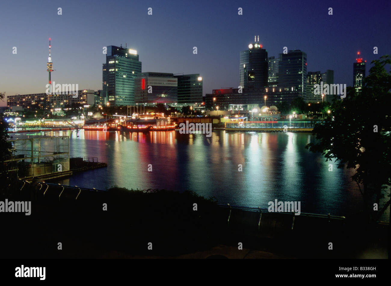 view of New Danube City in the evening Stock Photo - Alamy