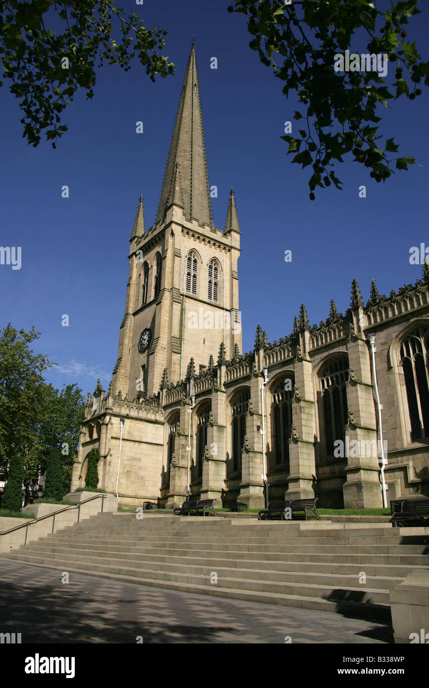 City of Wakefield, England. View of the spire and south facade of ...
