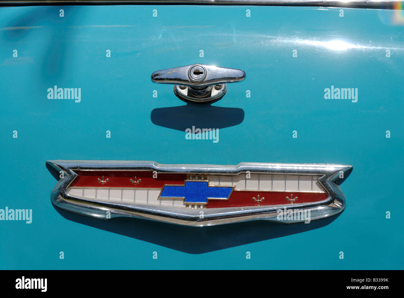 Vintage car Blue 1957 Chevrolet station wagon 210 rear view Stock Photo ...