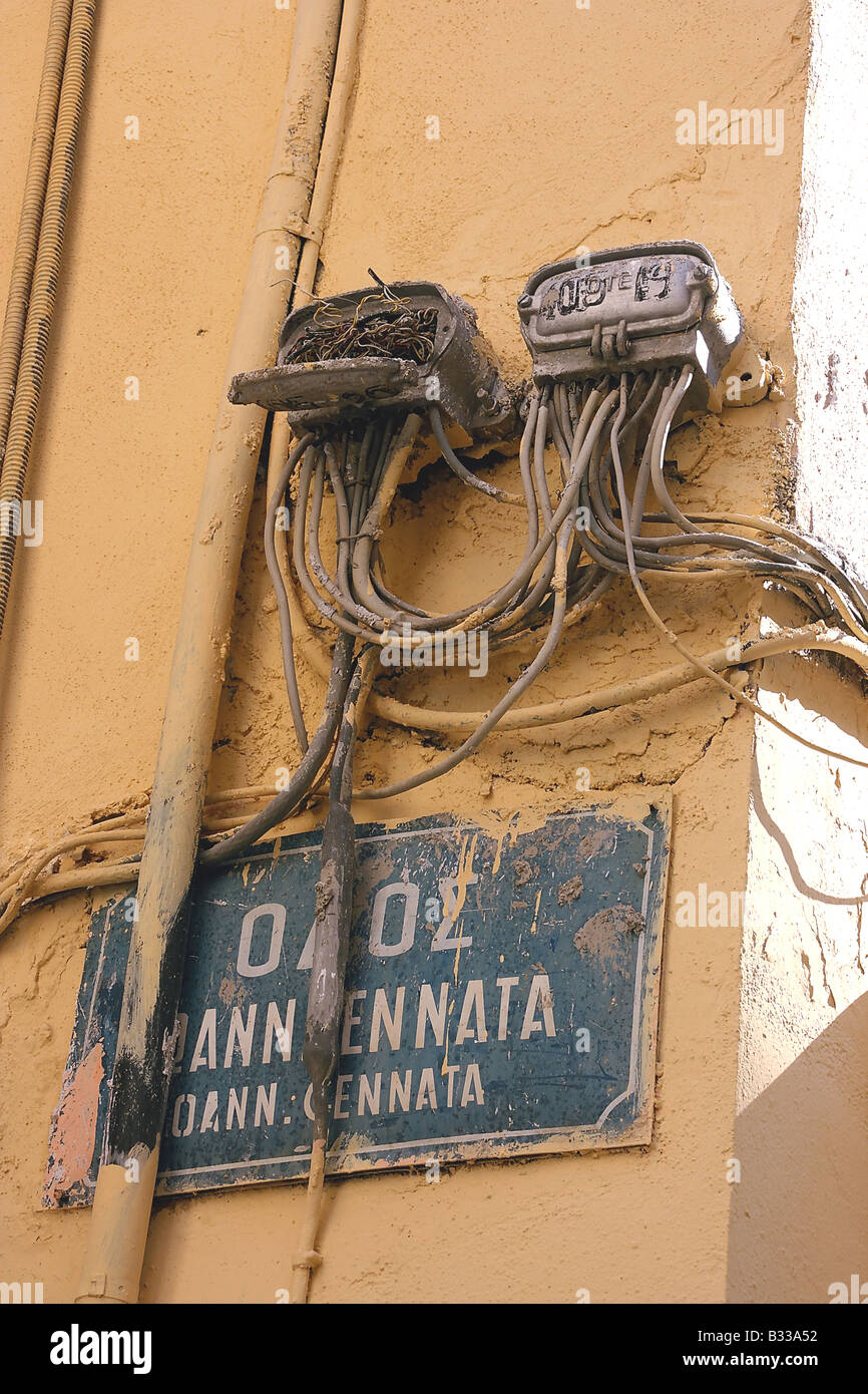 Greece, Corfu, power cable Stock Photo - Alamy