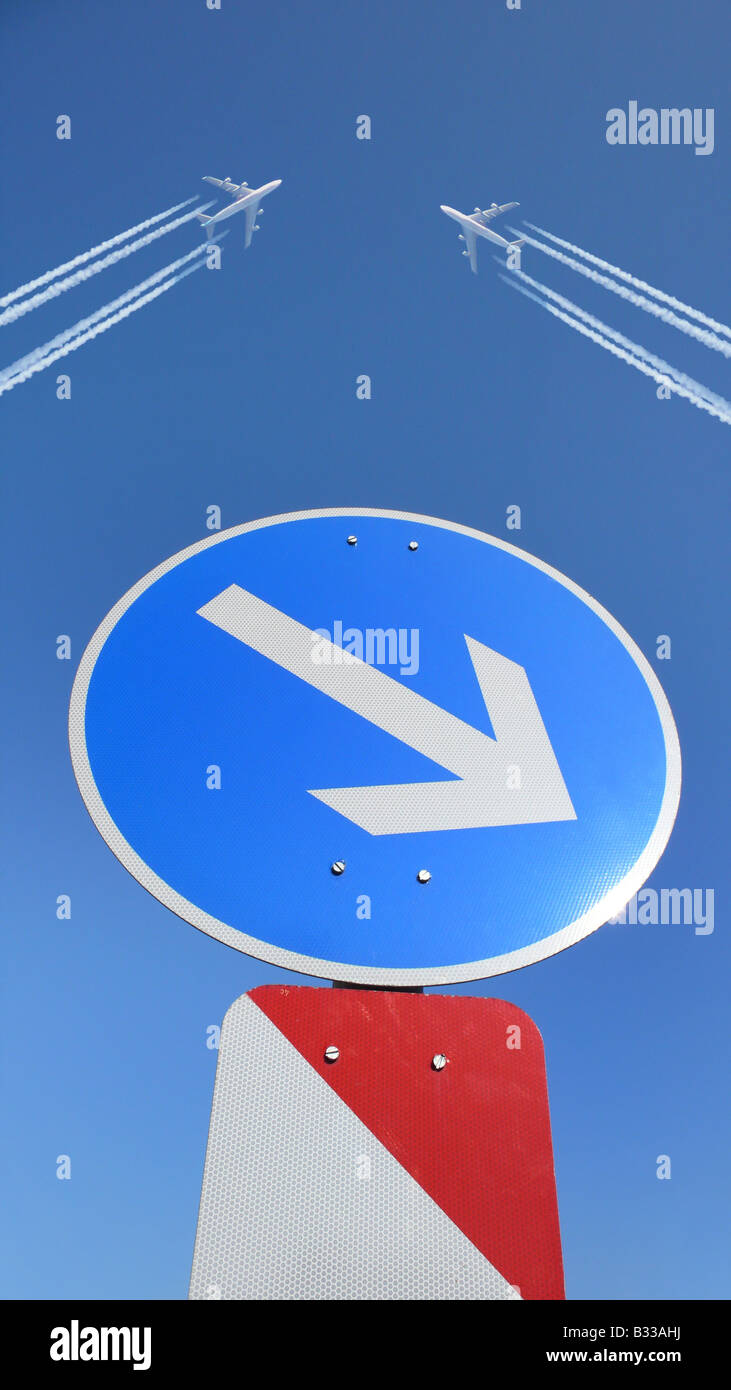 planes disregarding the traffic sign, short before a crash Stock Photo ...