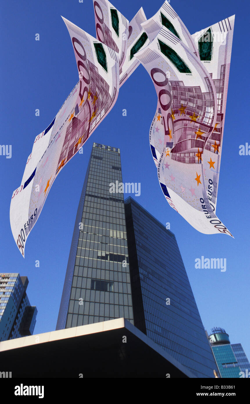 photomontage Euro banknotes with modern buildings Stock Photo - Alamy