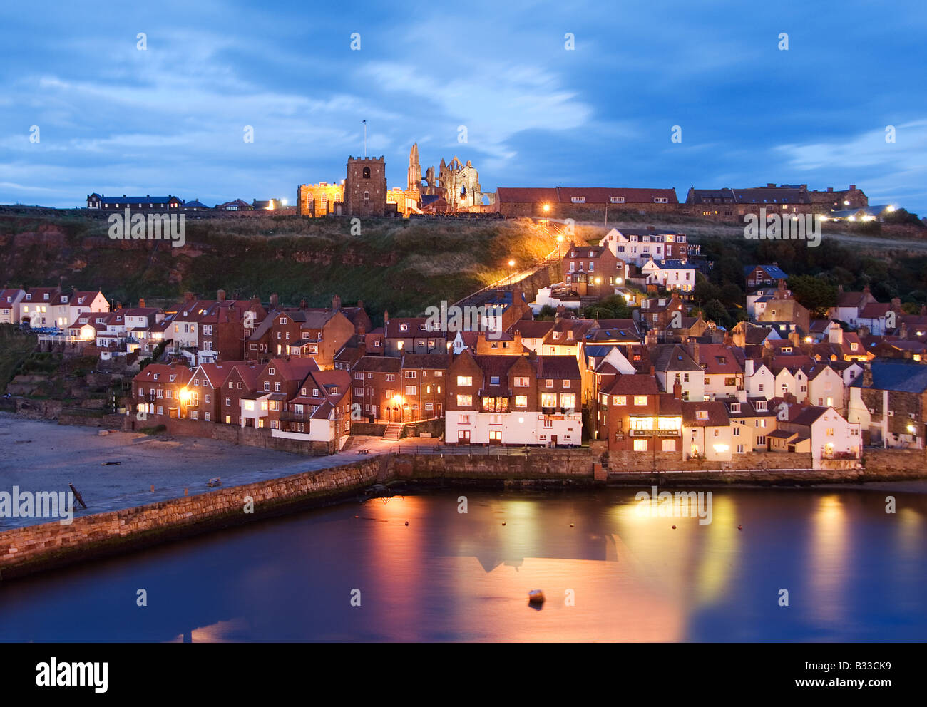 Whitby and Abbey at night, UK Stock Photo - Alamy