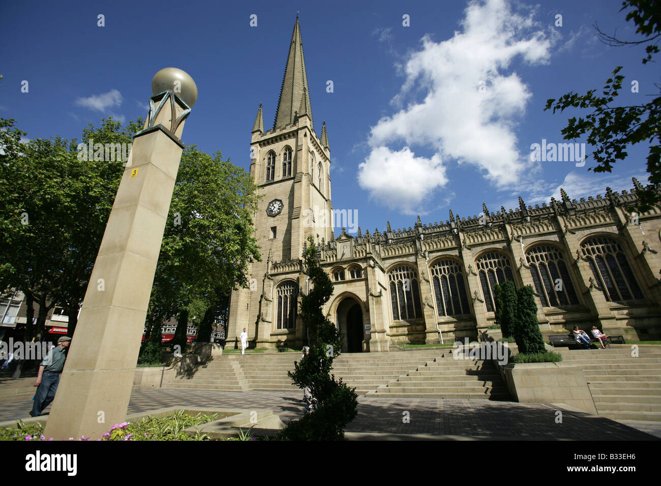 City of Wakefield, England. View of the spire and south facade of ...