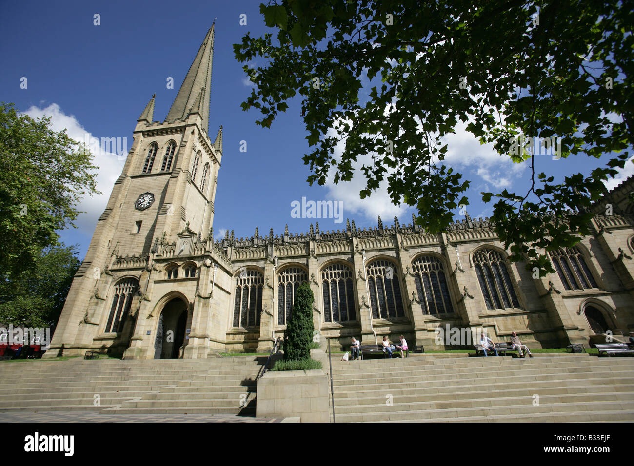 City of Wakefield, England. View of the spire and south facade of ...