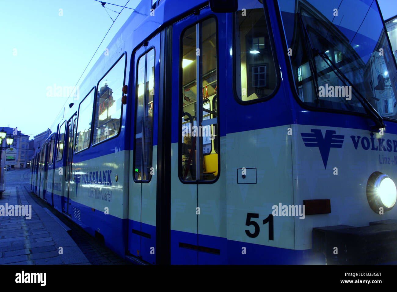 Blue Tram in Linz Austria Stock Photo - Alamy