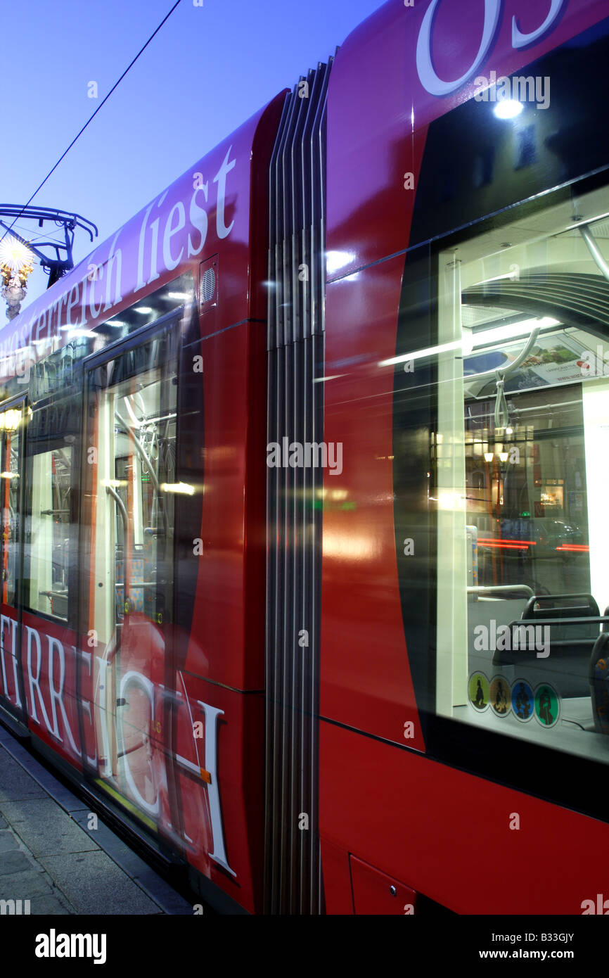 Red Tram in Linz Austria Stock Photo - Alamy