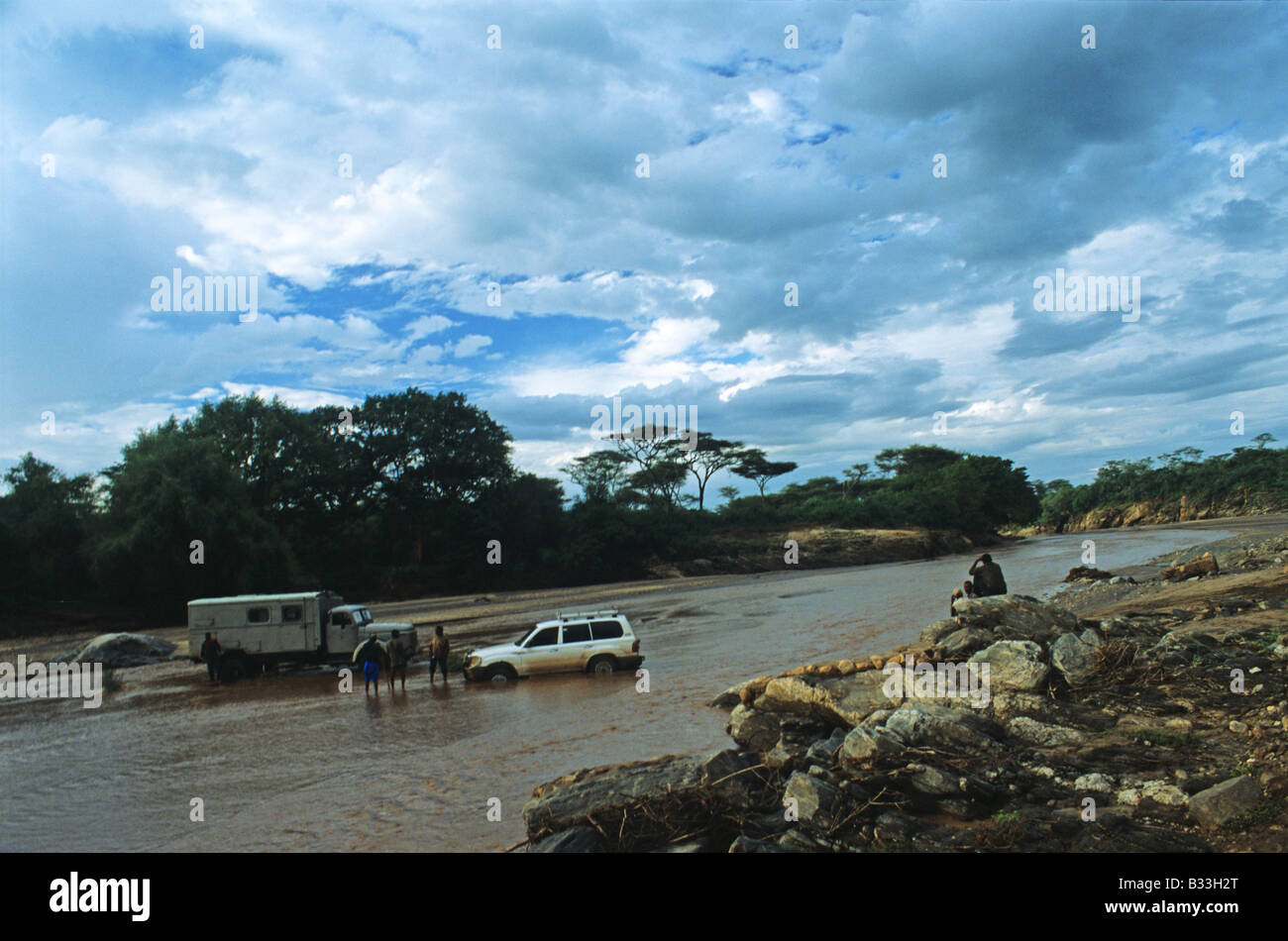 Crossing a flooded river in the Omo valley region of South West ...