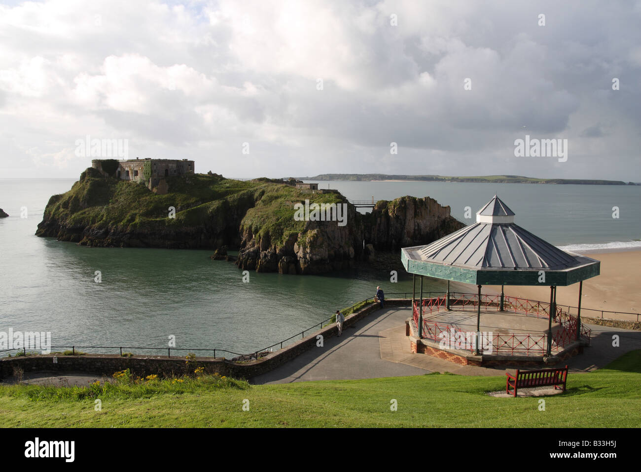 The bandstand and fort in the picturesque seaside town of Tenby in west ...