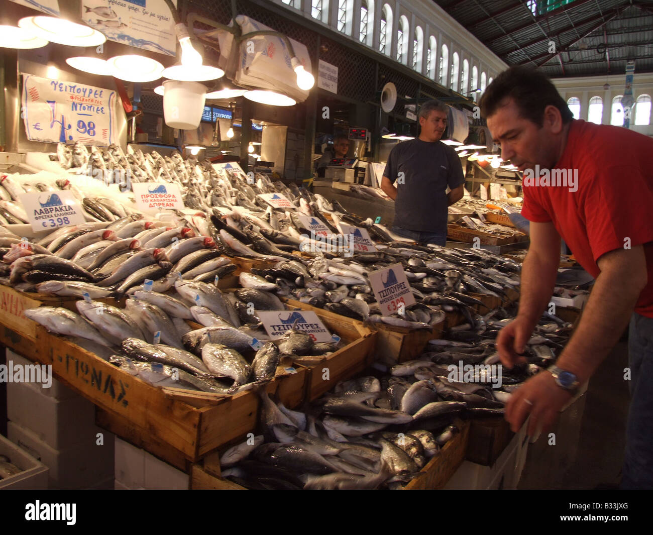 busy fresh sea fish market in athens greece Stock Photo - Alamy