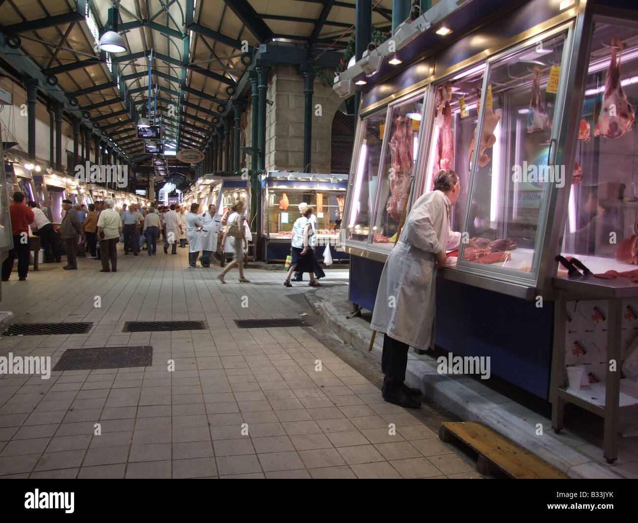 busy fresh meat market in athens greece Stock Photo - Alamy