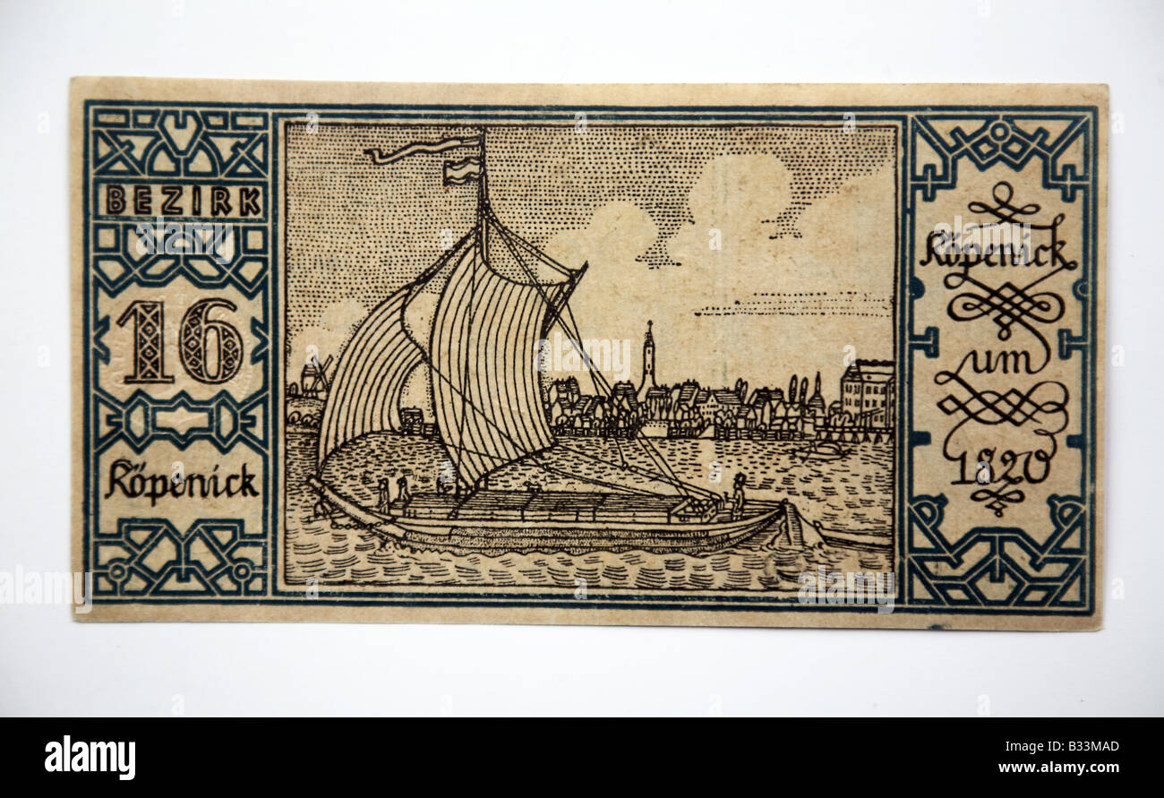1921 BERLIN NOTGELD German Banknote. 16) Koepenick - Flat Sailboat ...
