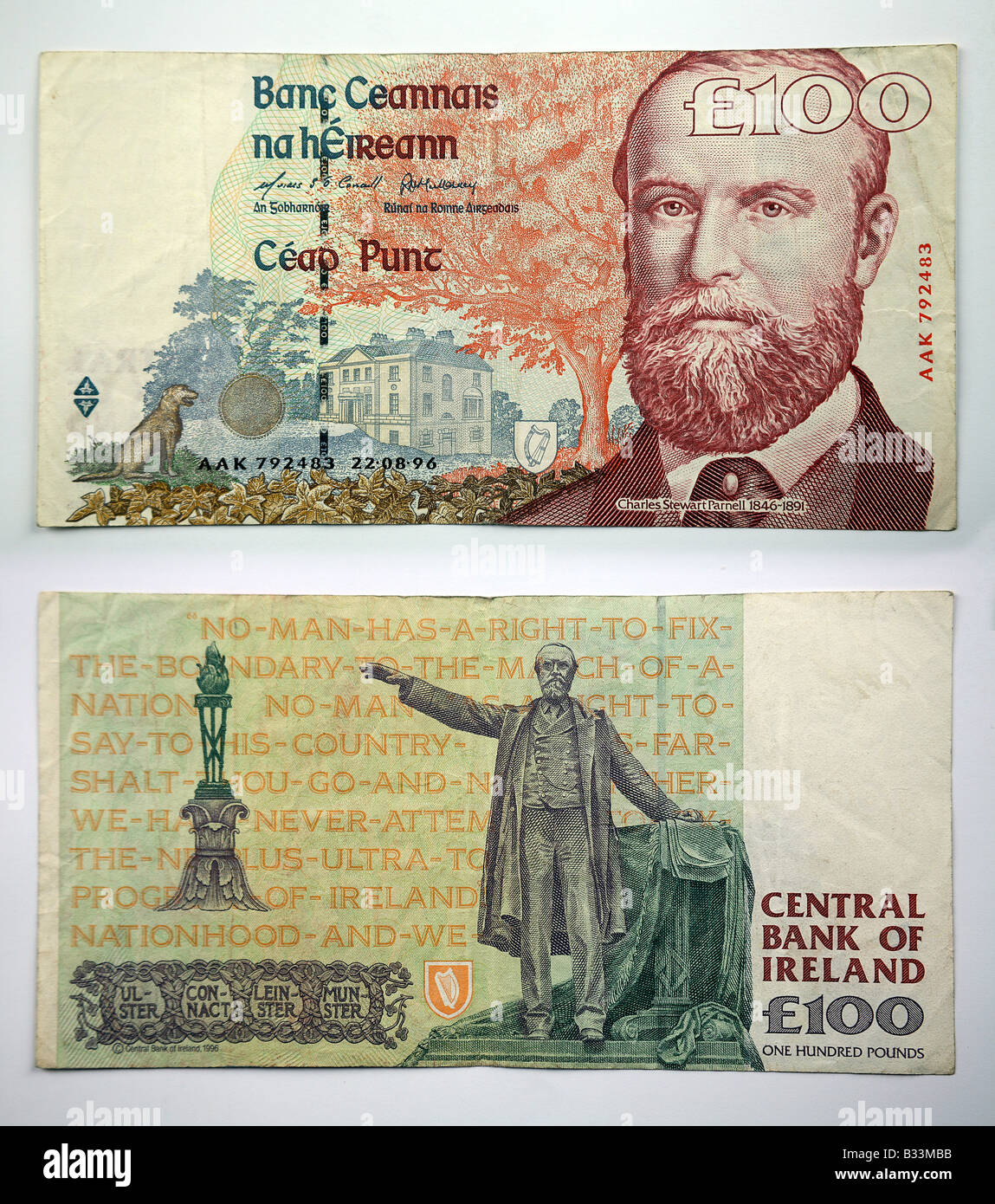 Irish 100 One Hundred Pound Note Stock Photo - Alamy