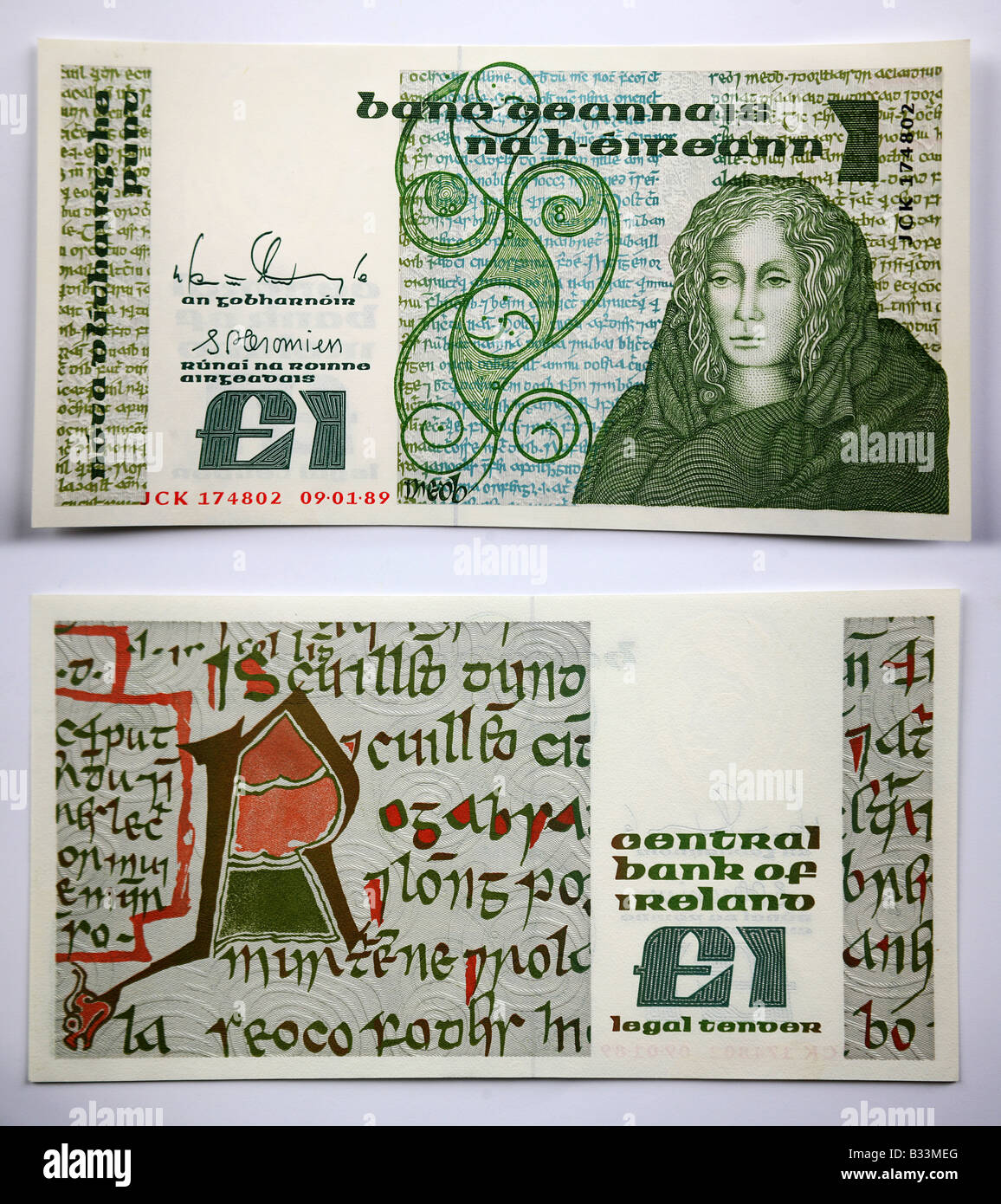 Irish 1 Pound Bank note from Ireland 1989 Stock Photo - Alamy