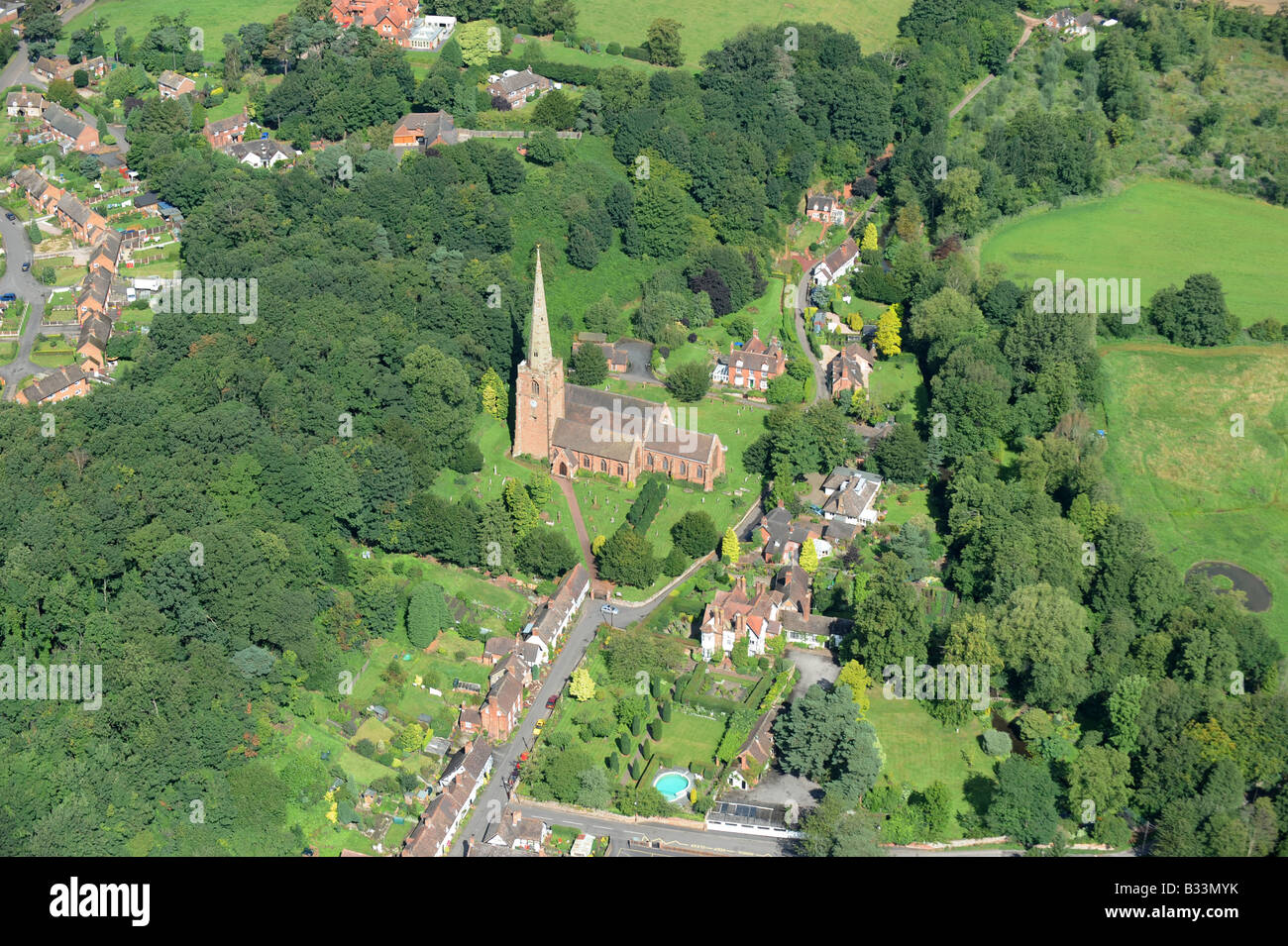 Aerial view of the village of Worfield in Shropshire England Stock ...