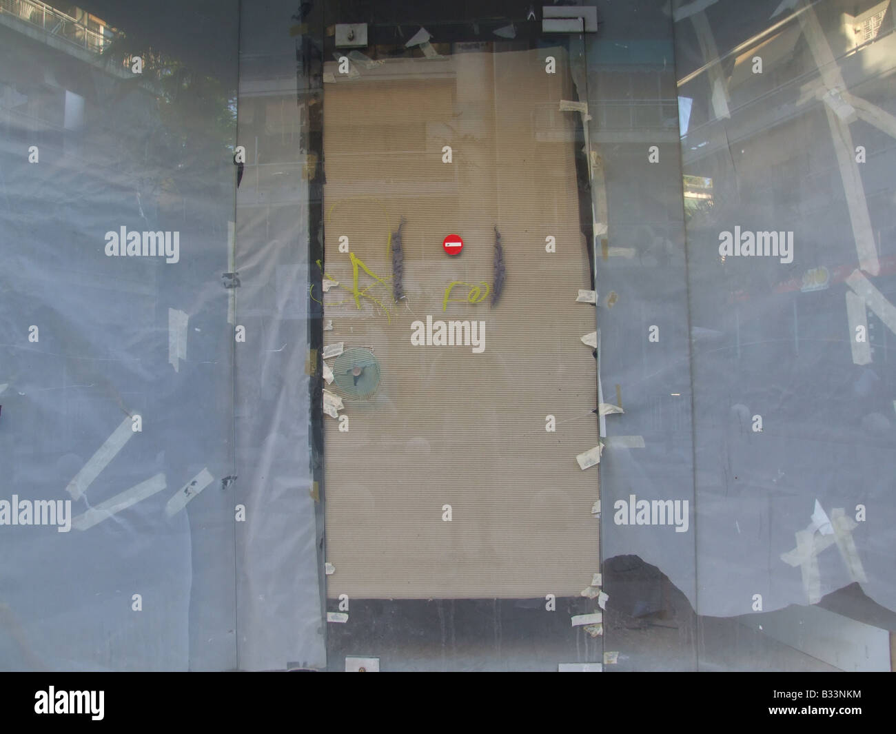 no entry sign on makeshift door on property renovation Stock Photo - Alamy