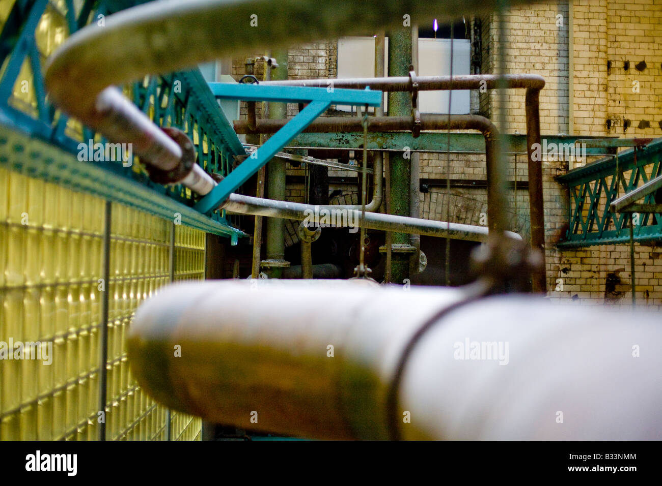 complicated and colourful collection of industrial pipework at the ...