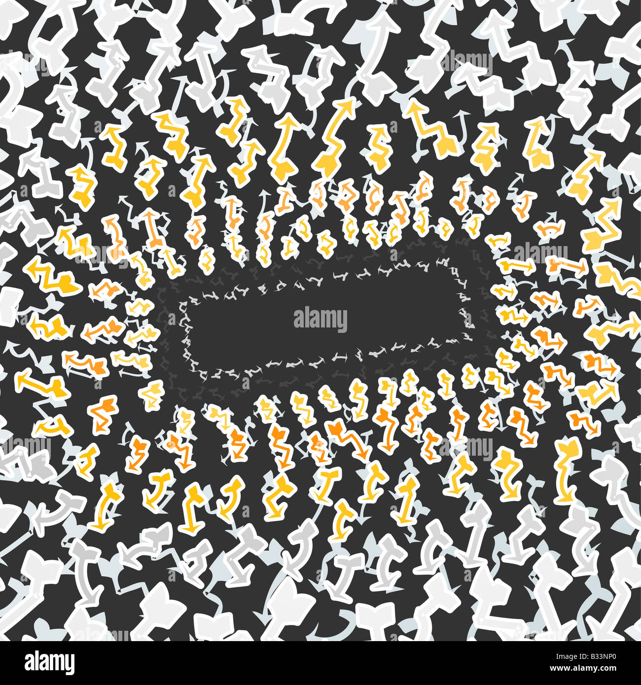 Vector illustration of hundreds of crazy arrows pointing outwards with ...