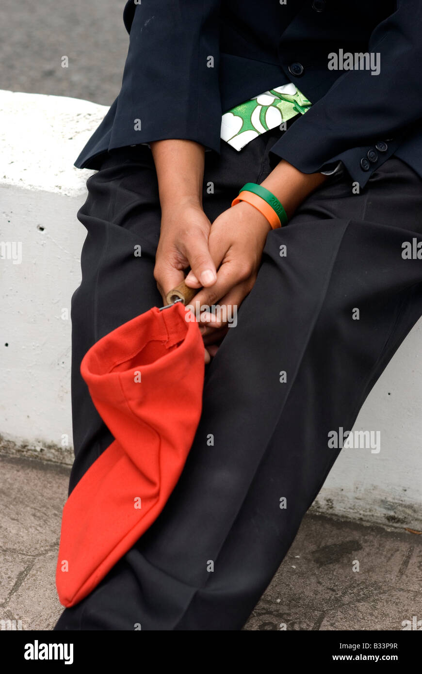 church goer with collection bag, avarua cook islands christian church ...
