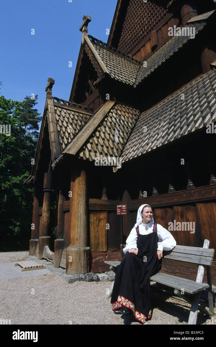 Woman wearing a traditional costume Open Air museum in Bygdoy Oslo ...