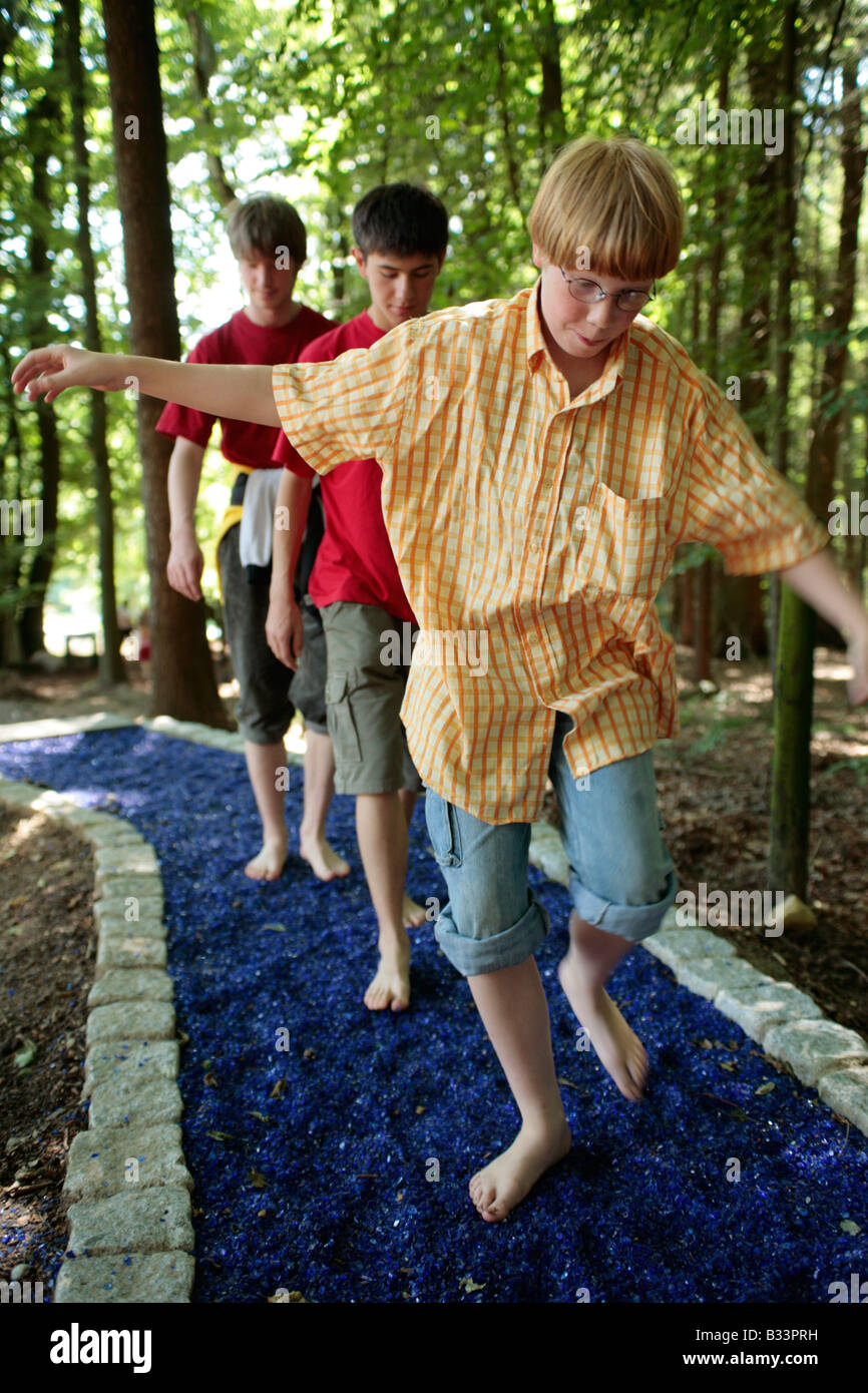 kids walking on barefoot path at Egestorf in Northern Germany Stock ...