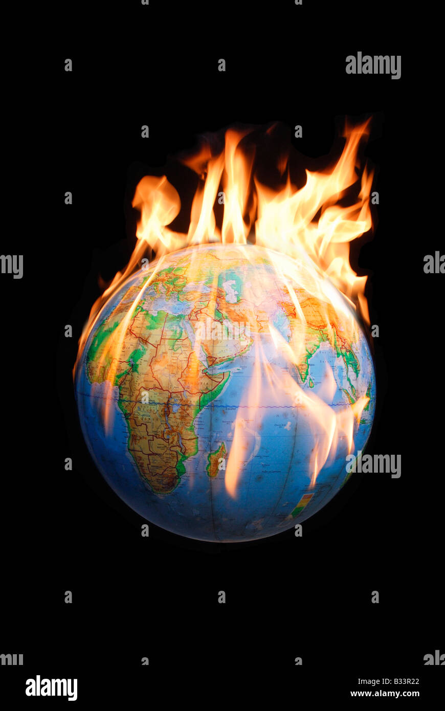 Globe on fire illustrating global warming Stock Photo - Alamy