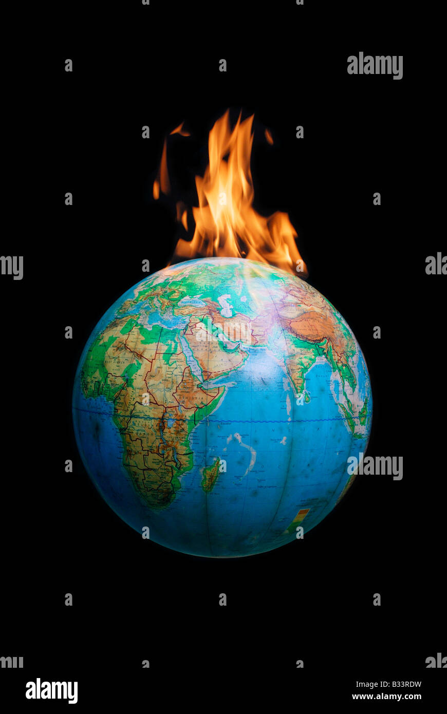 Globe on fire illustrating global warming Stock Photo - Alamy
