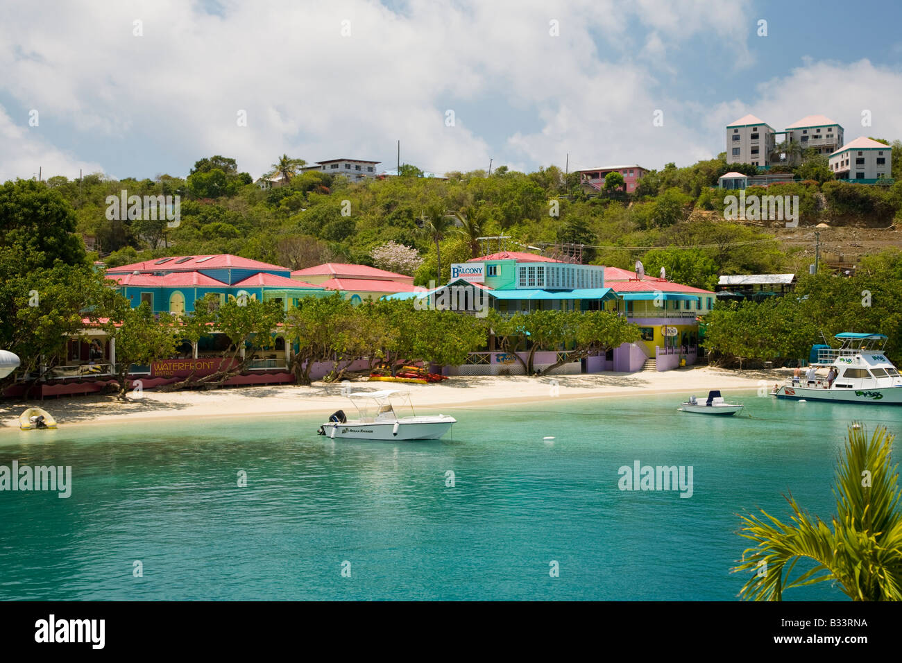 Waterfront of Cruz Bay on the caribbean island of St John in the US ...