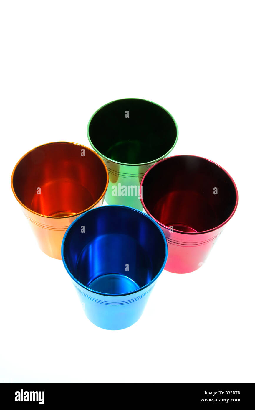 Colored Tin Cups Stock Photo - Alamy