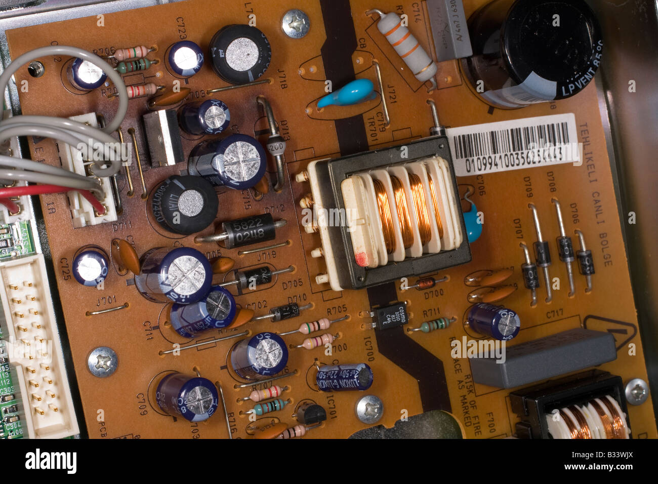Electronic circuit board showing several types of component from TV ...