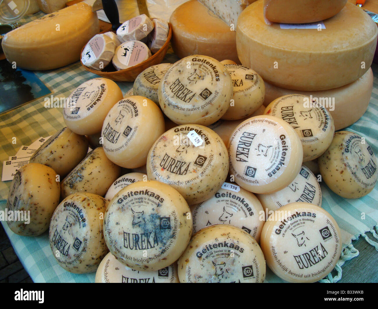 Dutch goat cheese for sale at market stall Delft Netherlands Stock ...
