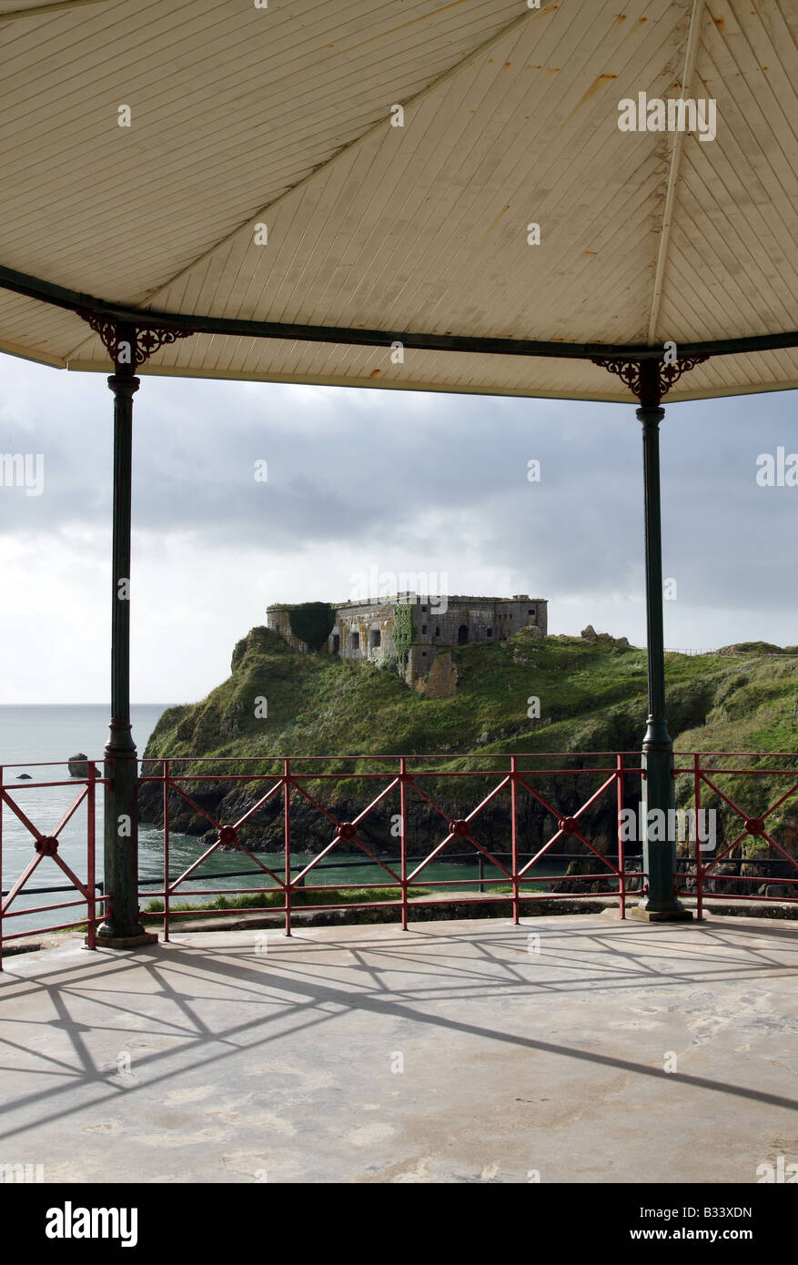 The bandstand and view of the fort in the picturesque seaside town of ...